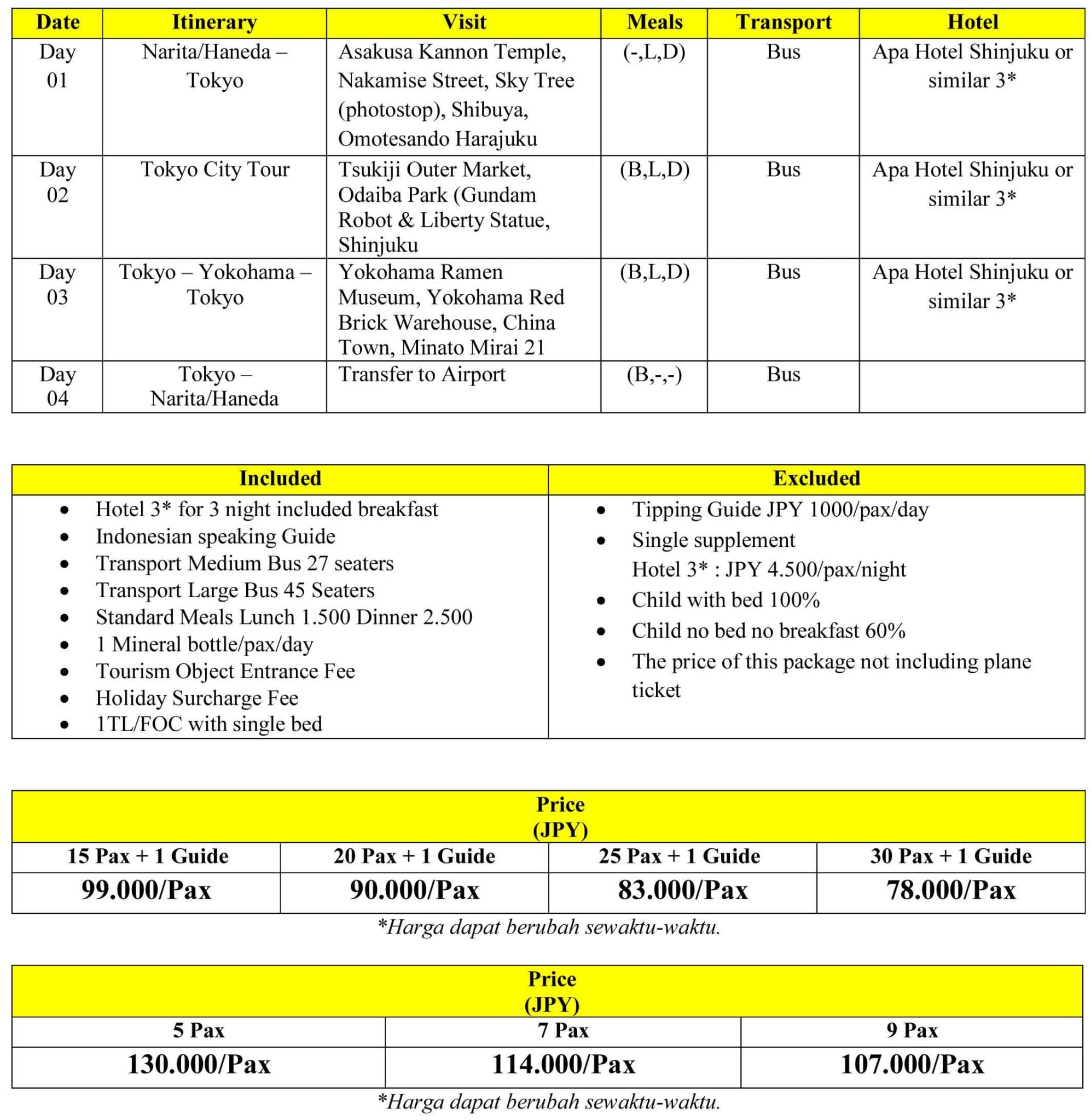 Tour Jepang 4 Hari 3 Malam Tokyo Itinerary | Tanogaido Tour Jepang 4 Hari 3 Malam Tokyo Itinerary | Tanogaido